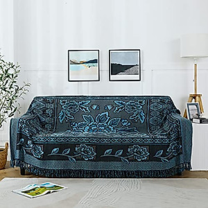 YASHLIE Vintage Large Woven Throw Blanket 70x80 Knit Blanket Chair Cover Bed Blanket (Classical Style/A, Full Bed 70 * 80)