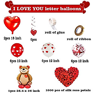 Valentine's Day Party Decorations Anniversary Decorations Valentines Day Hanging Decor Wedding Decorations I Love You Balloon Deep Red Silk Rose Petals Hanging Heart Swirls Love Bear Red Heart Balloon