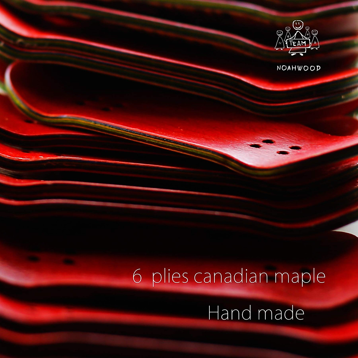 Noahwood Wooden Fingerboard Complete ((Noah Team 5-Layer Maple handmade Deck 33mmx98mm, NW King WhiteTrucks 33mm, NW II Red Wheels) (Born for PRO)