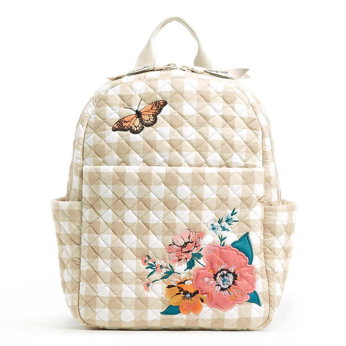 Vera Bradley Women's Cotton Small Backpack, Peach Blossom Picnic - Recycled Cotton, One Size