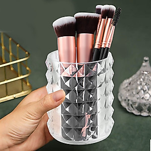 Funtygy Acrylic Makeup Brush Holder Organizer, Clear Pencil Pen Holder, Crystal Cosmetics Brushes Cup Storage Solution, Round