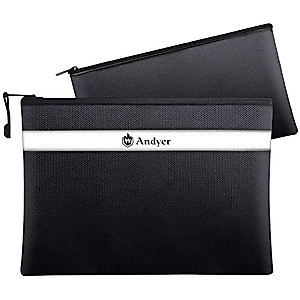 Andyer Fireproof Document Bag with Money Bag - 2 Pack 13.4”x10” and 11"x6" Waterproof & Fireproof Bags - Fireproof Safe Storage Pouch with Zipper for A4 Documents, Money, Cash, Passport and Tablet