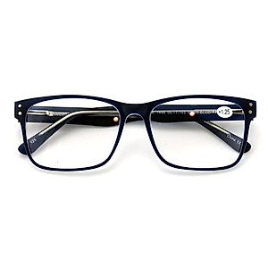 V.W.E. Men Premium Rectangle Stainless Steel Reading Glasses - Wide Fitment Metal Reader (Dark Blue, 1.75)