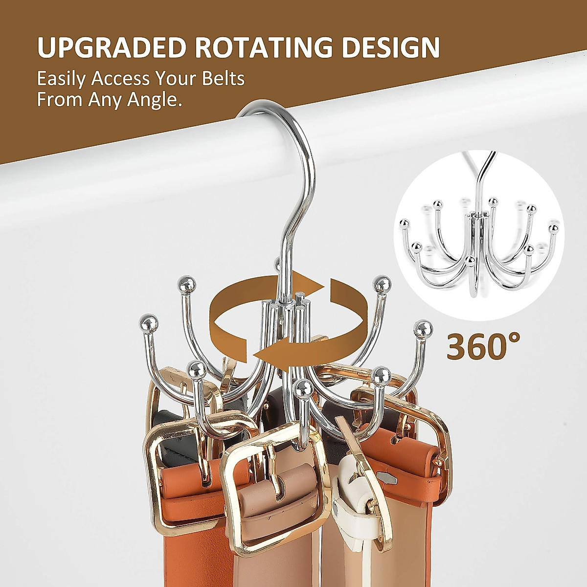 ZEDODIER Belt Hanger, 2 Pack Belt Rack Closet Accessories Organizer, Maximum 24 Storage Capacity, Hanging Holder Storage Hook for Belt, Bra, Tank Top, Tie, Scarf, Purse