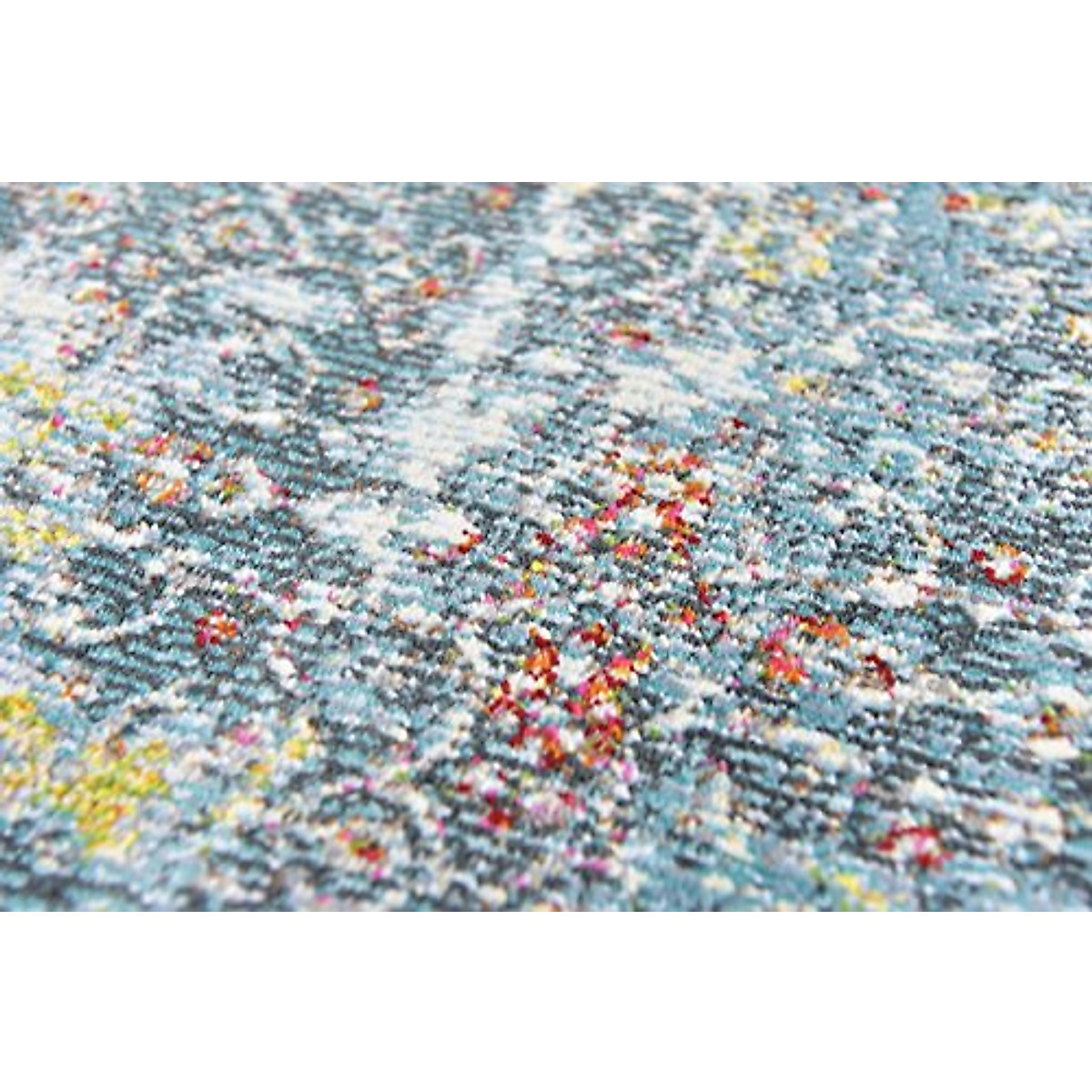 Unique Loom Baracoa Collection Bright Tones Vintage Traditional Runner Rug, 2' 7" x 10' 0", Teal/Ivory