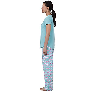 PajamaGram Pajamas Women Cotton Jersey - Women's Pajama Sets, Aqua, M, 8-10