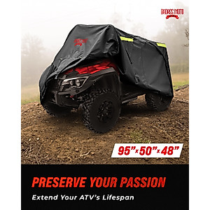 Badass Moto ATV Covers Waterproof Outdoor Heavy Duty, Rip-Resistant, Night-Reflective Quad Cover, 4 Wheeler Cover, Easy-Access Zipper & Vents Four Wheeler Accessories - ATV Gifts, Large 95" Long