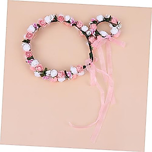 Abaodam 2pcs Floral Headband Hair Jewelry for Wedding Bridal Tiara Corsage Bracelet Corsage Wristlet Floral Headdress Wreath Hairband Hair Accessories Headgear Wristband Bride The Flowers