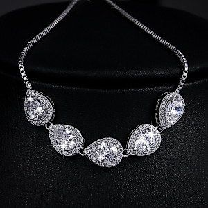 WeimanJewelry Cubic Zirconia CZ Wedding Bridal Pear Cut Adjustable Teardrop Chain Bracelet for Women Lady (Silver)