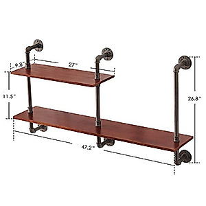 ivinta 2-Tier Floating Shelves Industrial Pipe Shelf Wall Mounted Solid Wood Shelf Hanging Wall Bookshelf for Kitchen Office Ladder Shelf for Living Room Bathroom