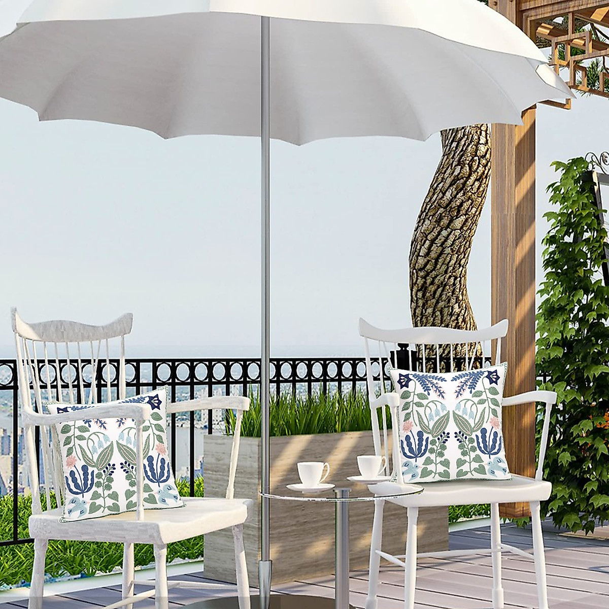 Pilmandu Pack of 2 Embroidered Decorative Throw Pillow Cover 18x18 Inch Farmhouse Floral Pillowcase for Living Room Sofa Bed (Bird Flower) (W-45444)