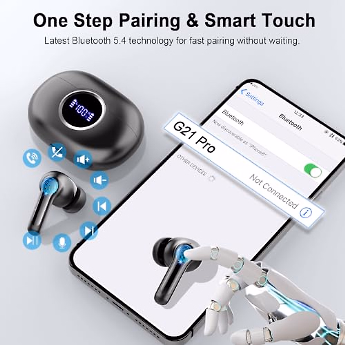 Wireless Earbuds, 2025 Bluetooth 5.4 Headphones Hi-Fi Stereo 3D Bass Ear Buds, 4 ENC Noise Cancelling Mic, 36Hrs USB-C in-Ear Earphones, IP7 Waterproof Workout Sport for Laptop Pad Android iOS, Black