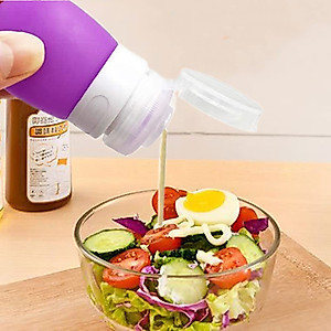 Accfore 5 Pack Squeeze Salad Dressing Bottles, 1.3oz and 2 oz. Portable Sauce Containers, Leak Proof Food Storage Condiment Bottles, Comes with 2 pcs Cleaning Brushes - 5 Colors