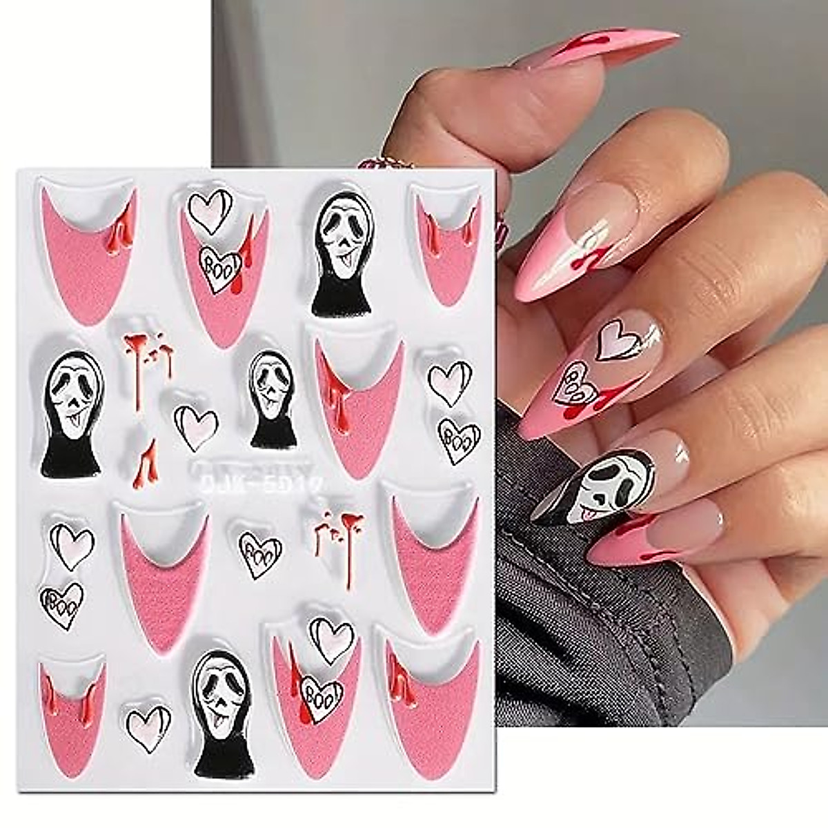 5D Halloween Nail Art Stickers Decals Pink Ghost Skull Self-Adhesive Nail Decals Halloween Nail Art Supplies Accessories for Acrylic Nail Design 5D Slider Nail Foils Sticker Nail Charms for Women 3Pcs