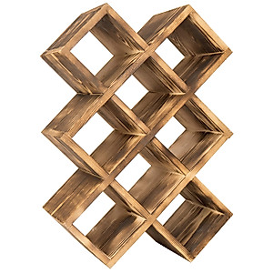 MyGift Vintage Gray Solid Wood Tabletop Wine Bottle Holder Rack with Geometric Cross Hatch Design, Vertical or Horizontal Display, Holds up to 8 Bottles