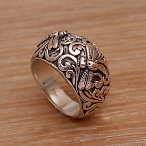 NOVICA Artisan Handmade .925 Sterling Silver Domed Ring 925 Dragonfly Motif Cocktail Indonesia Animal Themed 'Vine Palace'