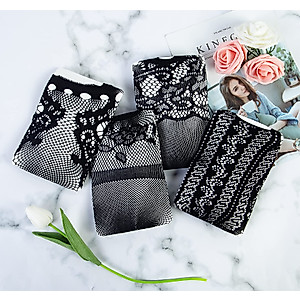 Chalier 4 Pairs Fishnet Stockings Tights Suspender Sexy Pantyhose Lace thigh high stockings for Women (Dull Black)