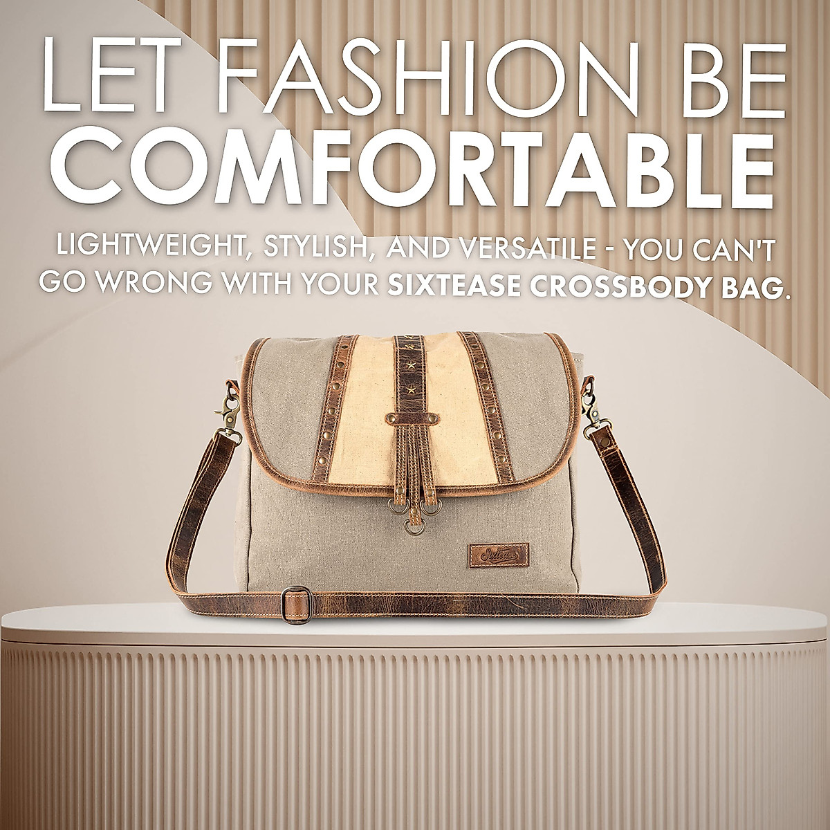 SIXTEASE Crossbody Bag for Women Vintage Style Genuine Leather, Upcycled Canvas, Rug, or Hair On - Cross Body Womens Bags with Inside Zipper Pockets - Larger Capella