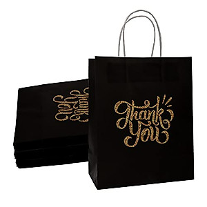 ECOHOLA Thank You Gift Bags with Handles, 25pcs Black Thank You Party Favor Bags,Thanks Kraft Paper Gift Bags for Weddings,Holiday Presents,Shopping,Birthdays,Baby Shower,Medium Size 10'(H) x8'(L) x4'(D)