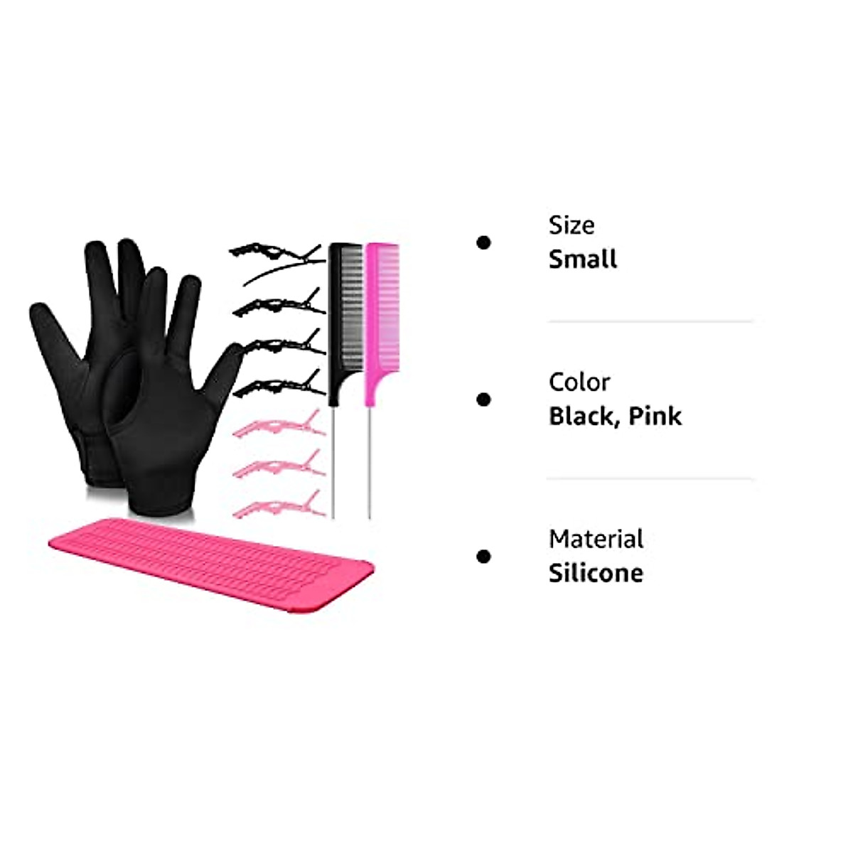 Heat Resistant Gloves for Hair Styling 3 Finger Curling Wand Glove Silicone Heat Mat Pouch 6 Pcs Hair Clips and 2 Pcs Styling Comb for Curling Iron Wands