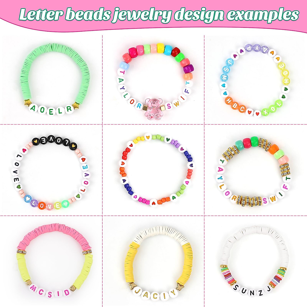 600pcs Letter Beads for Bracelets kit，Alphabet Beads for Jewelry Making Bracelets Necklaces Key Chains 4X7mm (C, White)