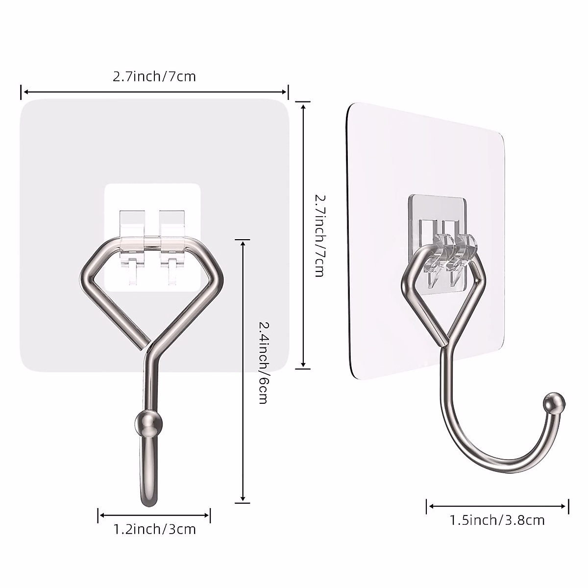 Homstan Large Adhesive Hooks 44Ib(Max), Wall Hooks Self-Adhesive Traceless Clear and Removable, Waterproof and Rustproof Hooks for Hanging for Home Bathroom Kitchen Office and Outdoor, 10-Pack