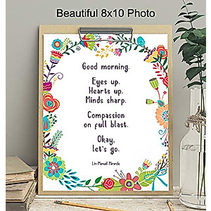 Lin-Manuel Miranda Good Morning Merchandise - Positive Quotes Wall Decor Poster - Motivational Wall Art - Bathroom Decor for Women - Unique Funny Housewarming Gift for Her, Wife - 8x10 Room Decoration