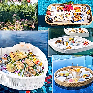 Rattan Floating Tray - Extra Large Pool Serving Basket for Drinks, Brunch, Food - Wedding Photography Accessory - Water Floats - Deluxe Design