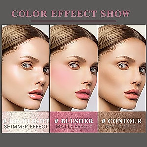 NewBang 3 Pcs Cream Blush Contour Highlighter Stick for Cheeks Eyes Lips Lightweight Dewy Finish Blush Stick Waterproof Long Lasting Contour Stick Trio Wand Face Makeup Set for Girls and Women (2+5+6)