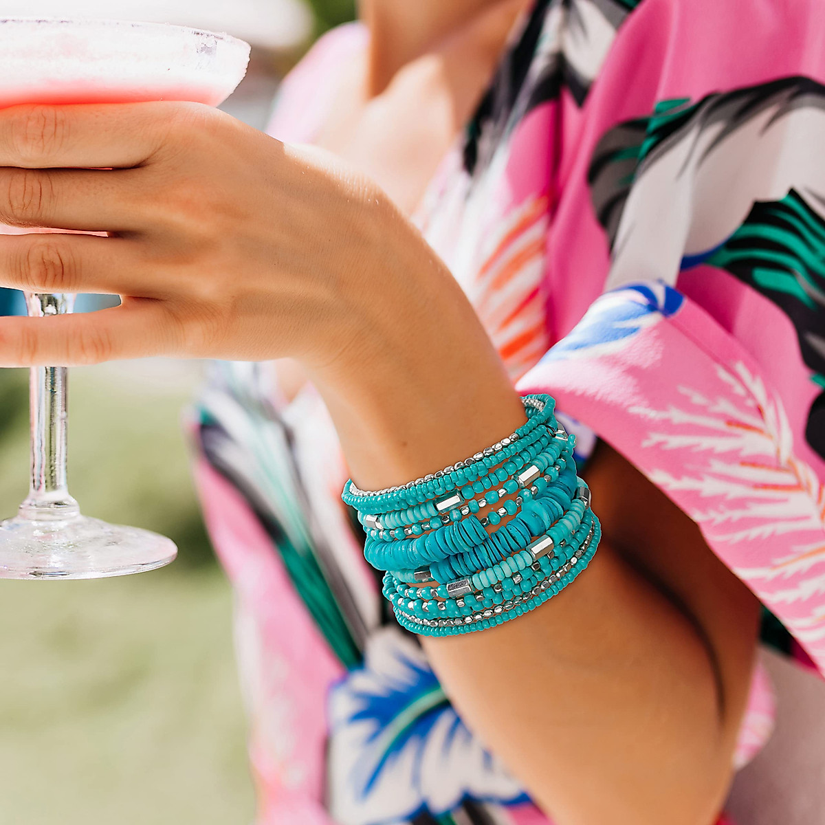 SPUNKYsoul Handmade Bohemian Coil in Aqua Teal and Silver Bracelet for Women Collection