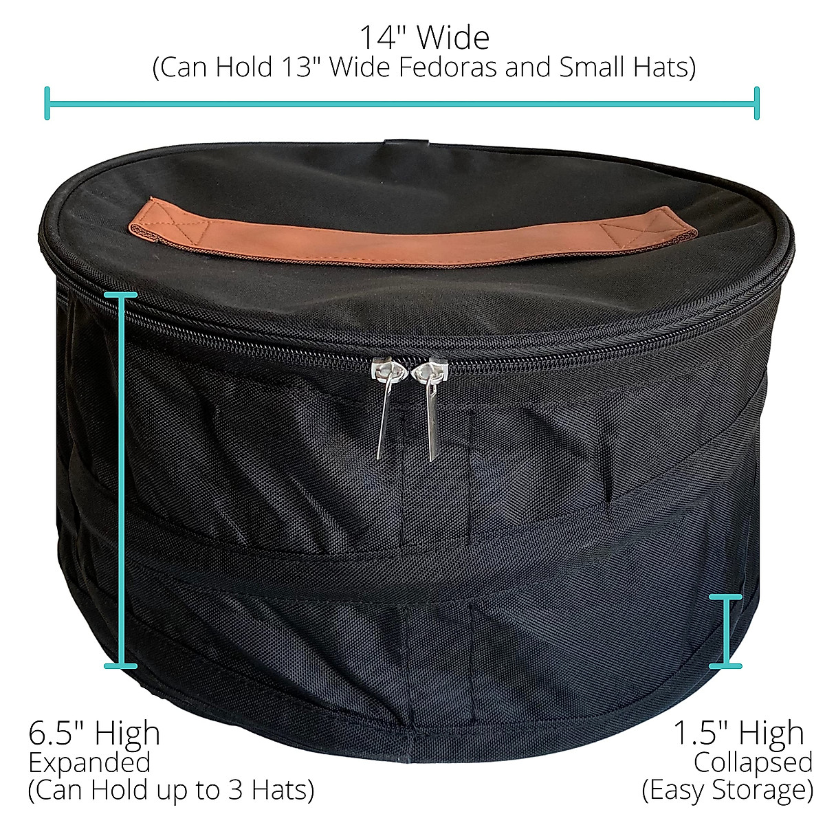 Small Hat Storage Box | Travel Hat Bag | Round Pop-up Storage Container for Fedoras and Small Hats | 13.5 Inch Wide | Collapsible Stackable | Hat Organizer | Closet Organization Bin (Black)