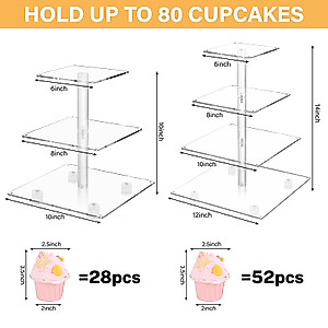 Cupcake Stand with LED String Light, Acrylic Cupcake Display Stand 4 Set Holds More Than 100 Cupcakes,Cupcake Tower Holder for Wedding, Baby Shower, Party Christmas Decoration