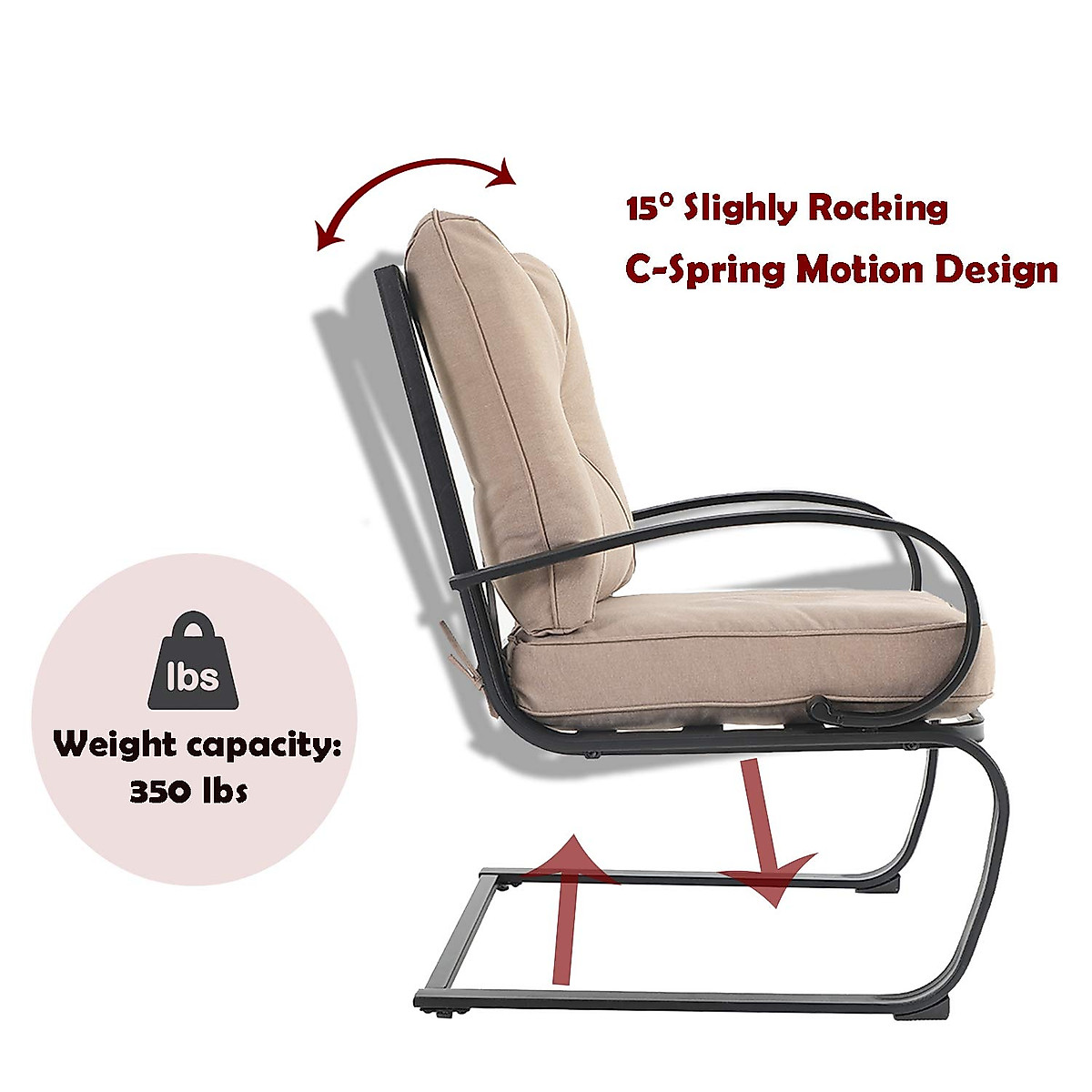MFSTUDIO 2PCS Patio Bistro Dining Spring Motion Chairs Outdoor Furniture for Backyard, Garden with Removable Cushion Seat, Metal Frame, Beige