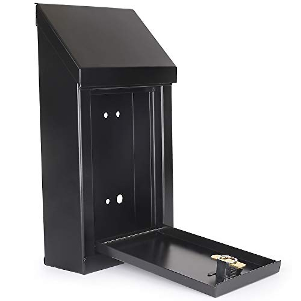 Metal Donation Box & Collection Box Office Suggestion Box Secure Box With Top Coin Slot and Lock Included with 2 Keys - Easy Wall Mounting or Counter Top Use (Black)