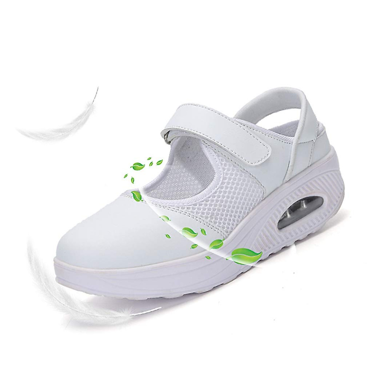 CYBLING Women's Mesh Walking Shoes Breathable Shake Shoes Platform Nurse Shoes Mary Jane Sneakers White