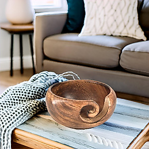 Earthly Home Wooden Yarn Bowl Handmade Yarn Bowl with Holes for Crocheting and Knitting Christmas Gift Crochet Accessories 5.5" x 3"