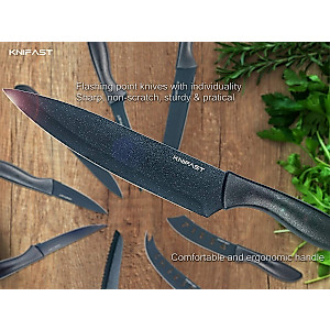 KNIFAST Knife Set Stainless Steel 18 Pieces with Block Dishwasher Safe, Kitchen Knives Set Chef Knife Set with Knife Sharpener, 6 Steak Knives with Peeler Scissors Cheese Pizza Knife and Acrylic Stand