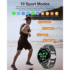 LIGE Smart Watch for Android iOS, Bluetooth Calls Voice Chat with Heart Rate Sleep Monitor Calorie Fitness Tracker, 1.3" Full Touch Screen Activity Tracker IP67 Waterproof Watch for Men (Black)