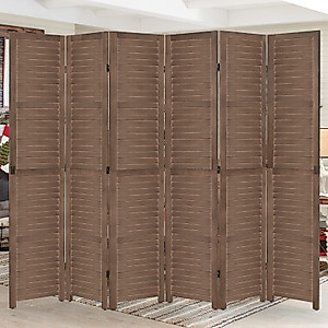 Esright 6 Panel Wood Room Divider, 5.6 Ft Tall Folding Privacy Screen Room Divider, Freestanding Partition Wall Dividers for Office,Bedroom, Brown