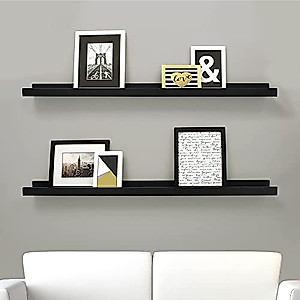Kiera Grace Set of Two Edge Simple & Classic Decorative Engineered Wood Floating Wall-Mounted Picture Frame Shelves for Home, Room, & Office, 44" L x 4" W x 2" H, Black, Set of 2