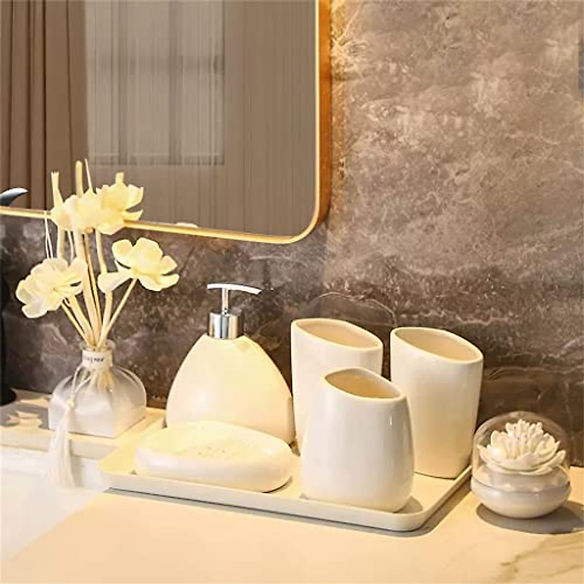 CZDYUF Bathroom Supplies Set Wedding Wash Cup Set Bathroom Five-Piece Set European Ceramic Wash