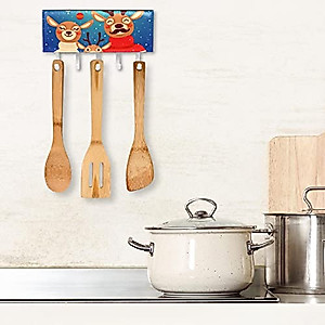 Coat and Hat Hook Rail Wall Hooks, Leather Hook Rack Wall Mounted, Hooks for Hanging Towel Key Purse Kitchenware Raindeer Family