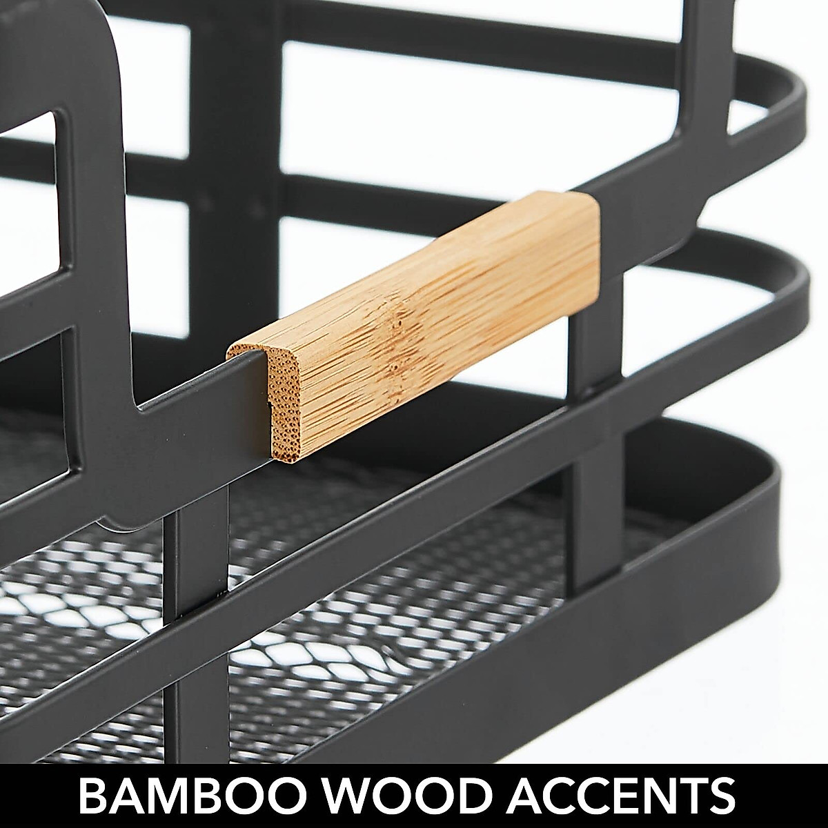 mDesign Metal Wire Under Shelf Storage Baskets for Kitchen Pantry, Closet, Hanging Pull Out Shelving Bin, Sliding Hanger Racks for Bread, Canned Goods, Condiments, Food, 2 Pack, Matte Black/Natural