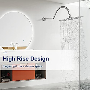 NearMoon Shower Head Extension Arm with Flange - S Shaped High Arc Gooseneck Long Shower Extender Pipe, Perfect for Rainfall Shower Head - Bathroom Accessory,16 Inch (Brushed Nickel)