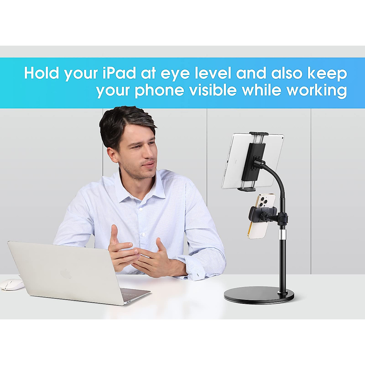 elitehood Tablet Stand Holder, Angle Height Adjustable Phone & Tablet Holder for Desk, Thick Case Friendly iPad Holder Stand Compatible with 4.7-13" iPad, iPad Pro 12.9 Air Mini 4, Tab, Nexus, Kindle