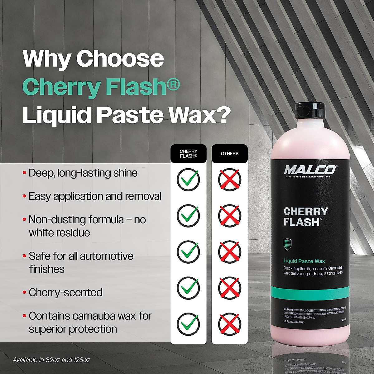 Malco Cherry Flash Automotive Liquid Paste Wax – Protect & Shine Your Vehicle / Easiest Way to Hand Wax Your Car / Lasting Gloss & Protection For Cars, Trucks, Boats and Motorcycles / 32 Oz. (124832)