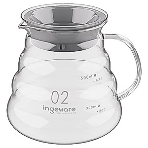 Ingeware Glass Coffee Carafe, 600ml Pour Over Glass Coffee Server Coffee Pot Maker Clear Pour Over Carafe 20oz Capacity