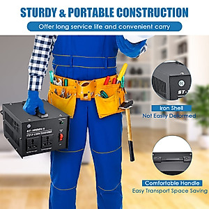 ZGROCK 1000 Watt Voltage Transformer- Step Up and Down- Circuit Breaker Protection Universal Dual Output Step Up & Step Down Power Transformer 110V to 220V/220V to 110V