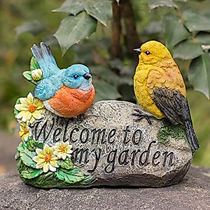 Bird Garden Decor, Welcome Sign Sculptures Statues for Yard Patio Lawn Funny Fairy Ornaments Outside Figurine Home Decorations