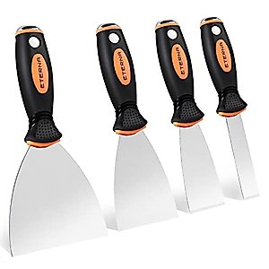 ETERNA 4PCS Putty Knife Scraper, Spackle Knife Set with Four Size (1”,2”,3”,4”), Stainless Steel Scraper Perfect for Scraping residue, Spackling Paste and Wood filler